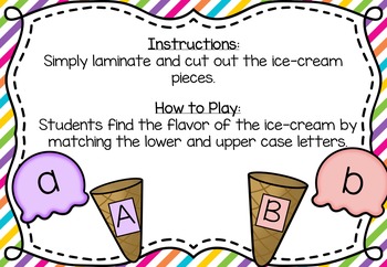 FREEBIE Ice-Cream Lower and Upper Case Letter Match Game - My Teaching Pal