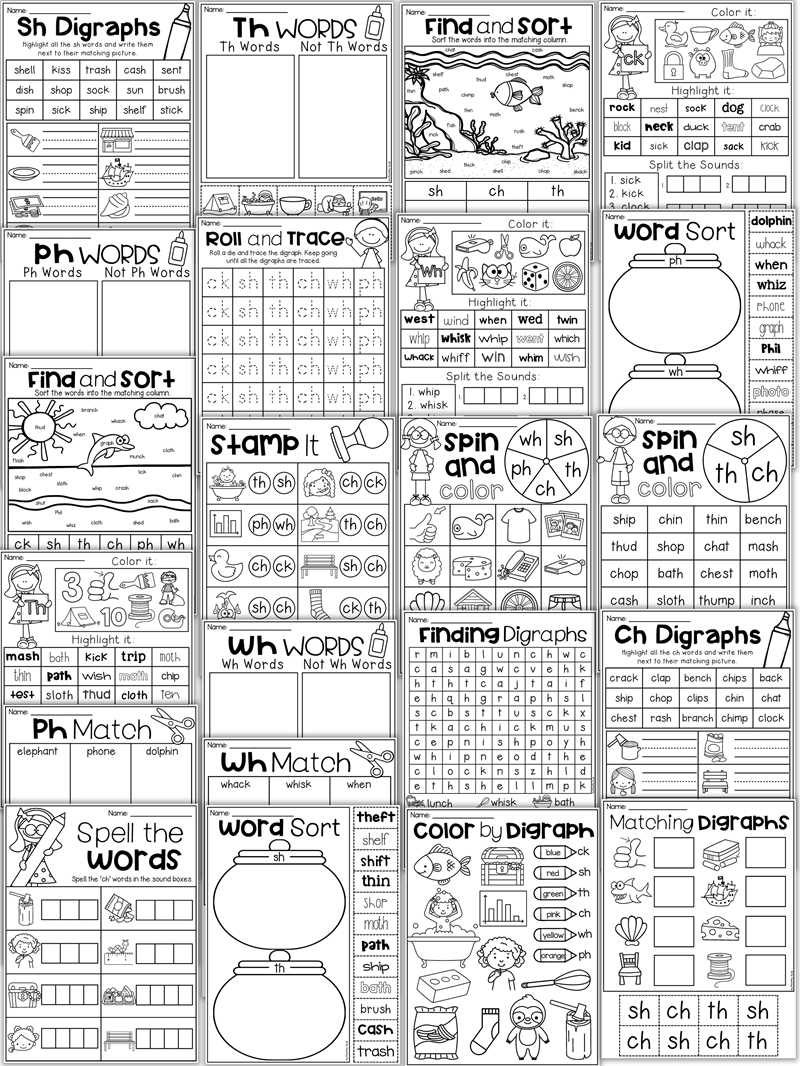 Digraph Worksheet Packet - Ch, Sh, Th, Wh, Ph - My Teaching Pal