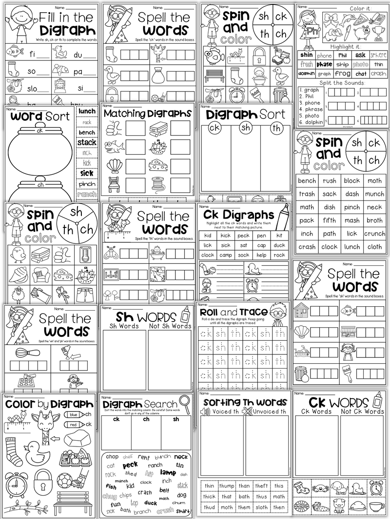 Digraph Worksheet Packet - Ch, Sh, Th, Wh, Ph - My Teaching Pal