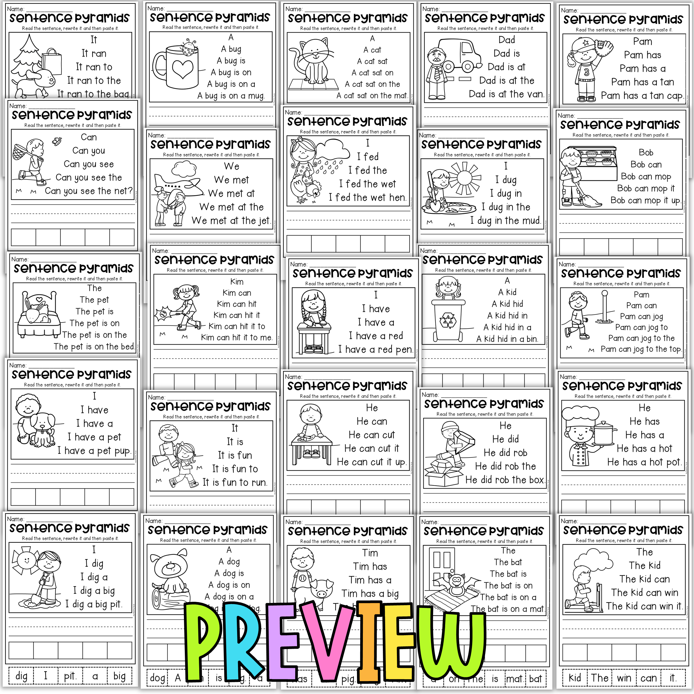 Sentence Pyramids Worksheets - Reading and Fluency Work - My Teaching Pal
