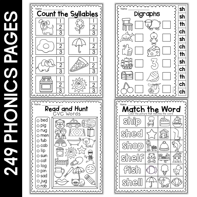 Kindergarten Phonics Worksheets MEGA PACK-Sounds, CVC, Digraphs, Blends ...
