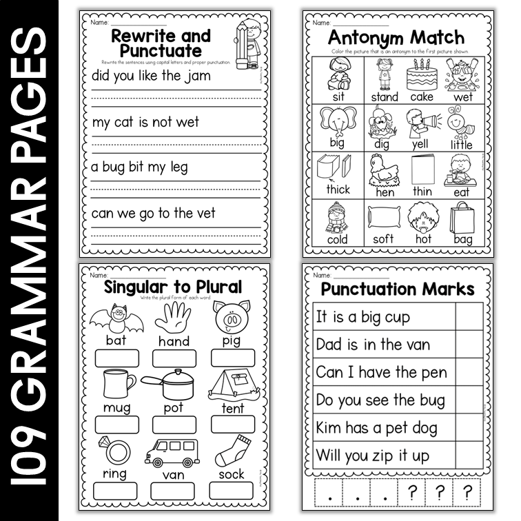 Kindergarten Grammar Worksheets - MEGA PACK - My Teaching Pal