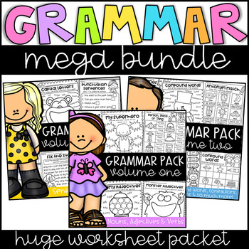 Grammar Worksheet Bundle - Nouns, Adjectives, Verbs, Punctuation and ...
