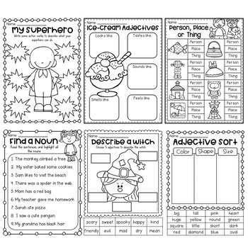 Grammar Worksheet Packet - Nouns, Adjectives and Verbs Worksheets - My ...