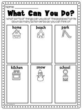 Verbs Printable Worksheet Pack - Kindergarten First Second Grade - My ...