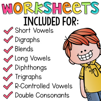 Match a Word Phonics Worksheets - CVC, Long Vowels, Digraphs, Blends ...