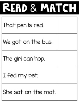 Read and Match Literacy Center - My Teaching Pal