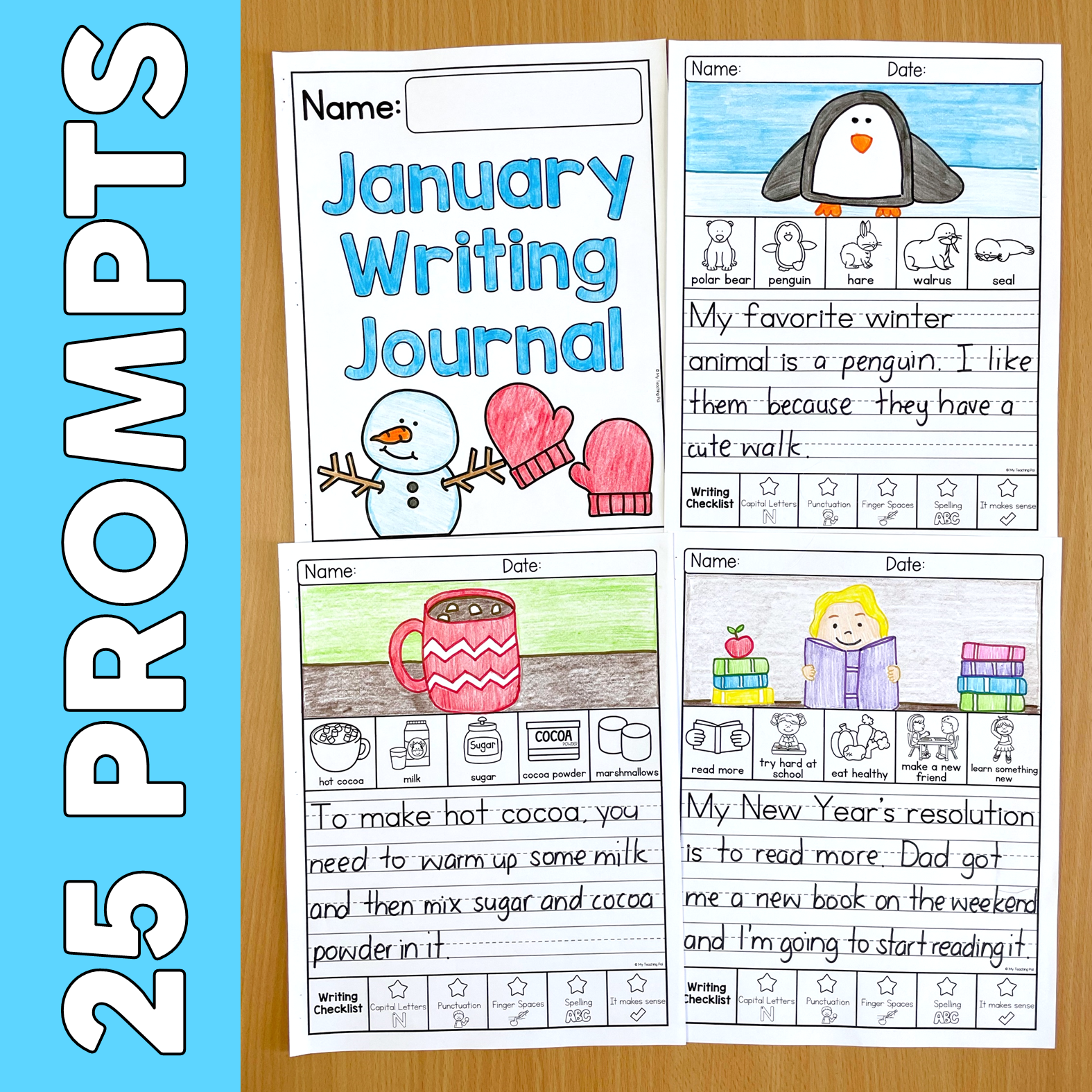 January Writing Prompts - Kindergarten & First Grade Writing Journal ...