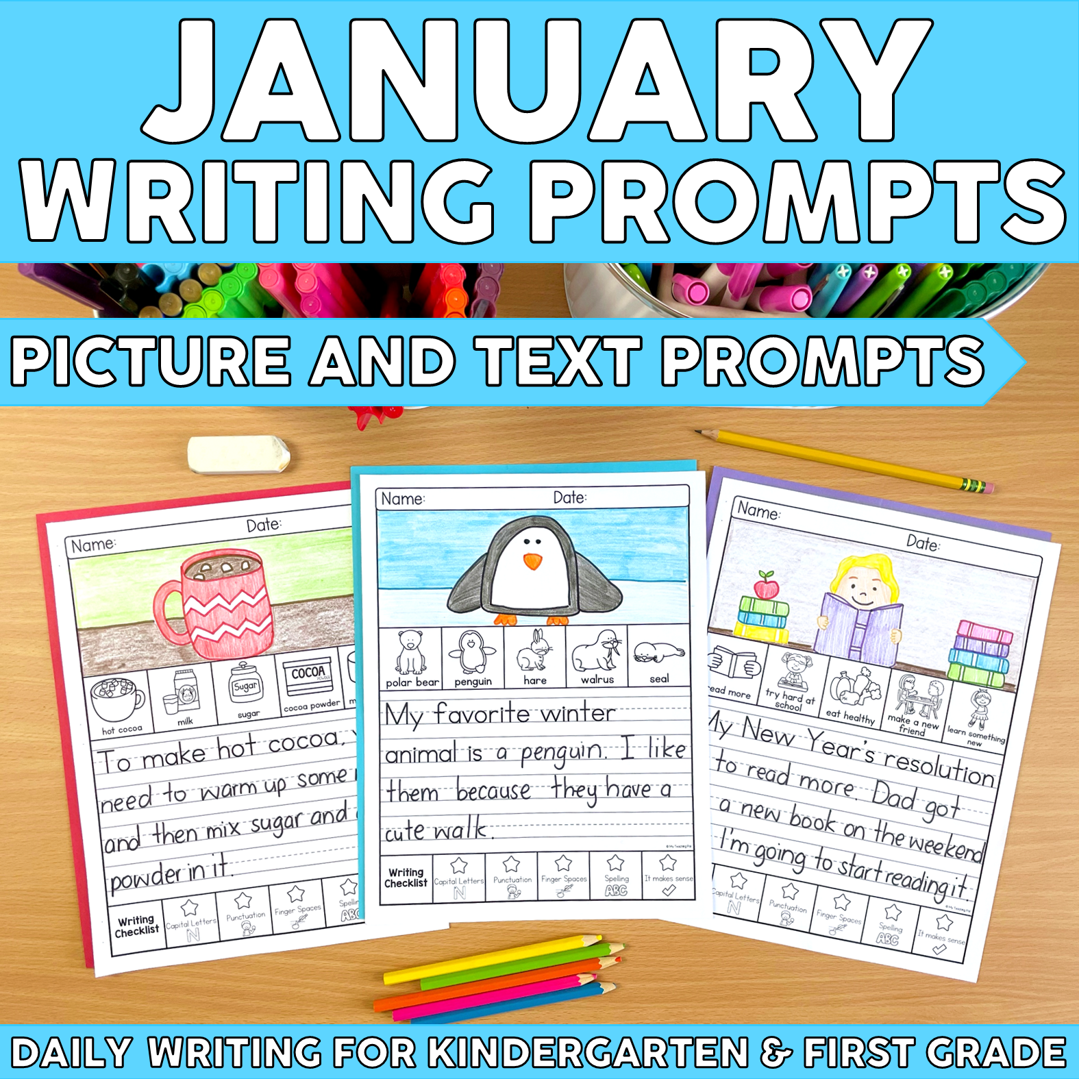 January Writing Prompts - Kindergarten & First Grade Writing Journal ...