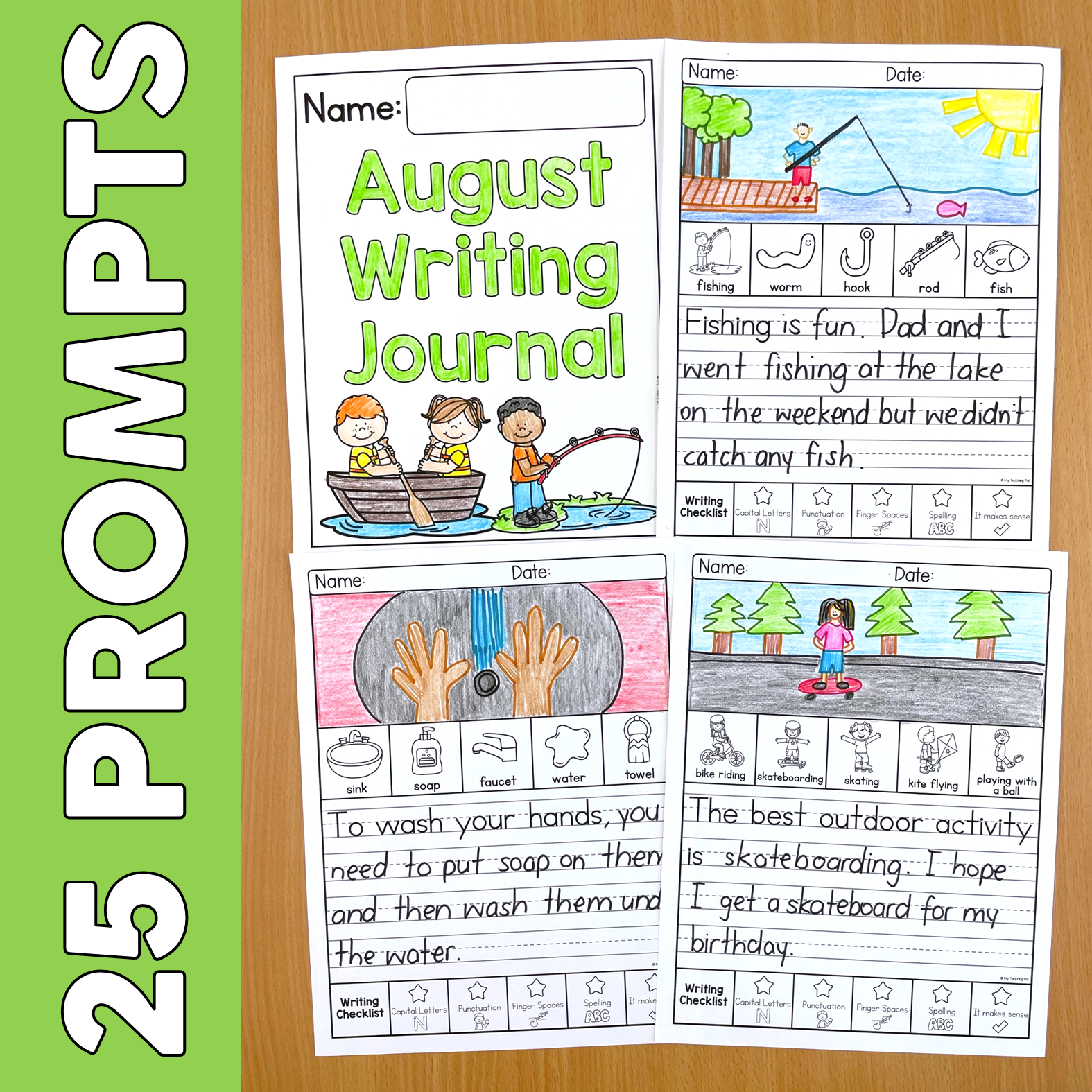 August Writing Prompts - Kindergarten & First Grade Writing Journal ...