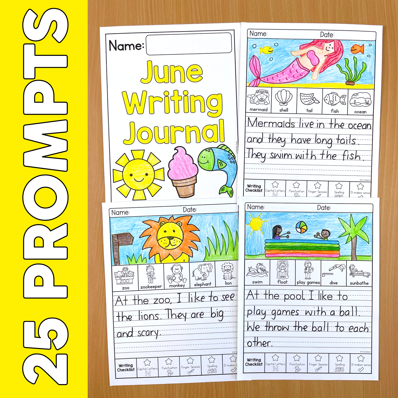 June Writing Prompts - Kindergarten & First Grade Writing Journal ...