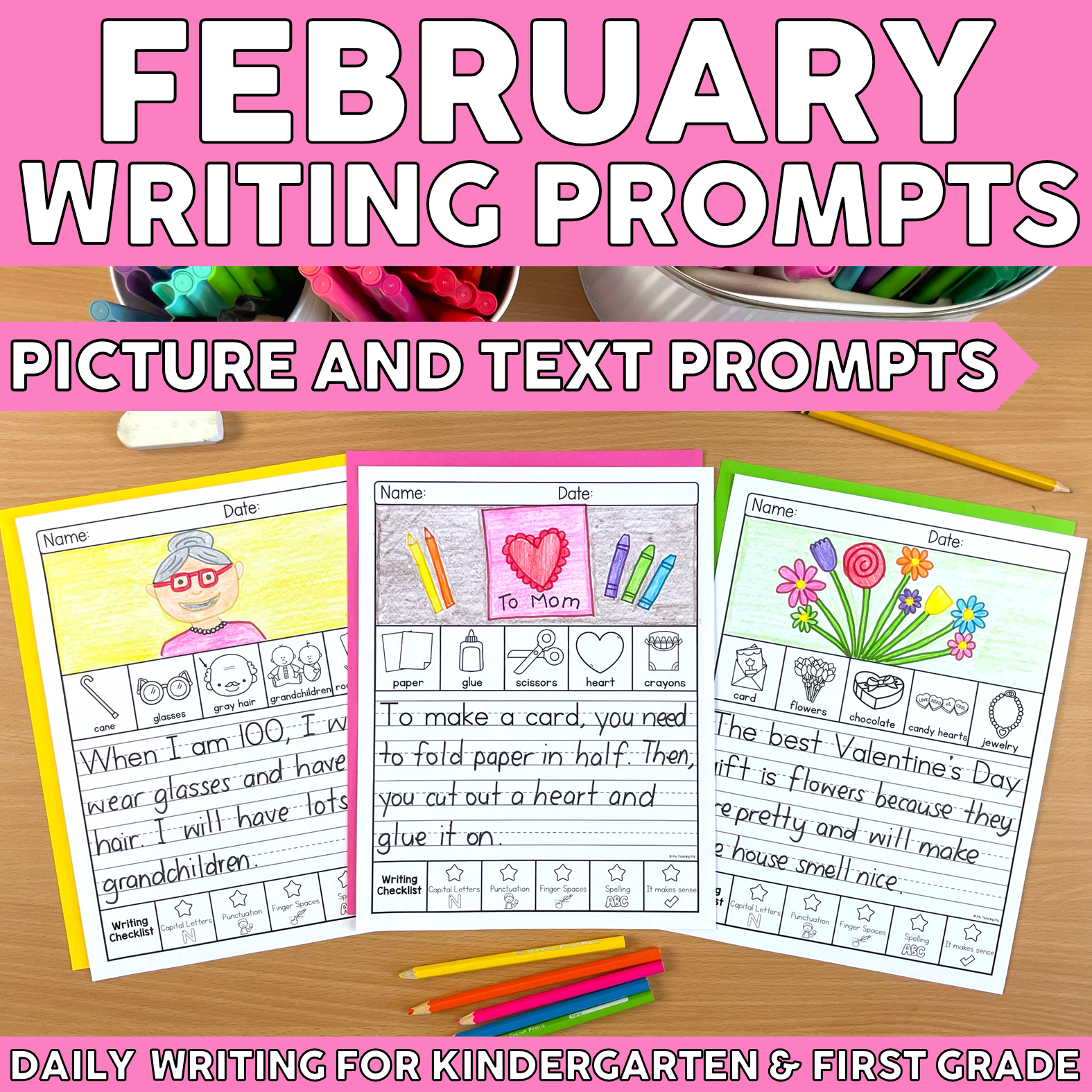 February Writing Prompts - Kindergarten & First Grade Writing Journal ...