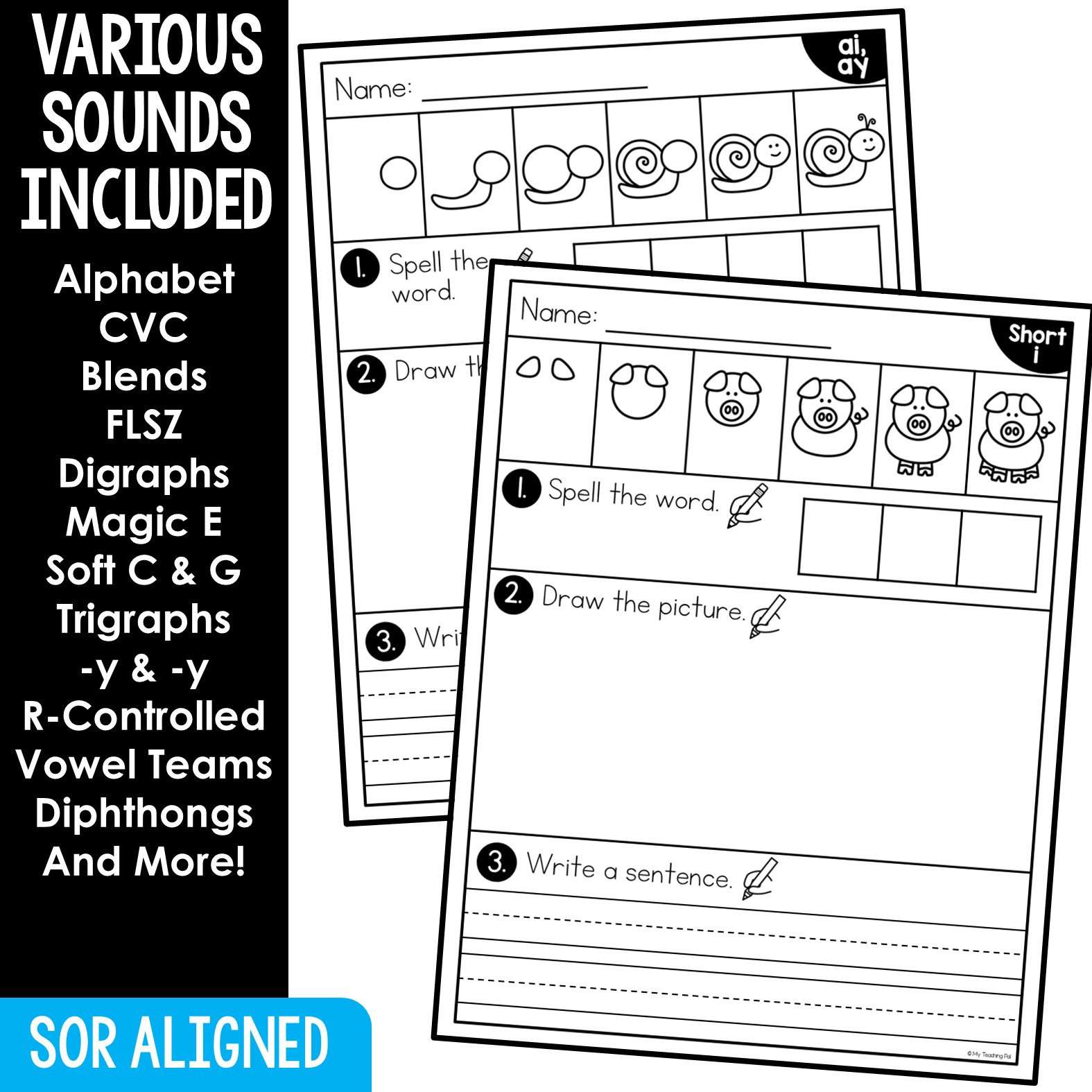 Phonics Directed Drawing Worksheets BUNDLE - Spelling - Science of ...