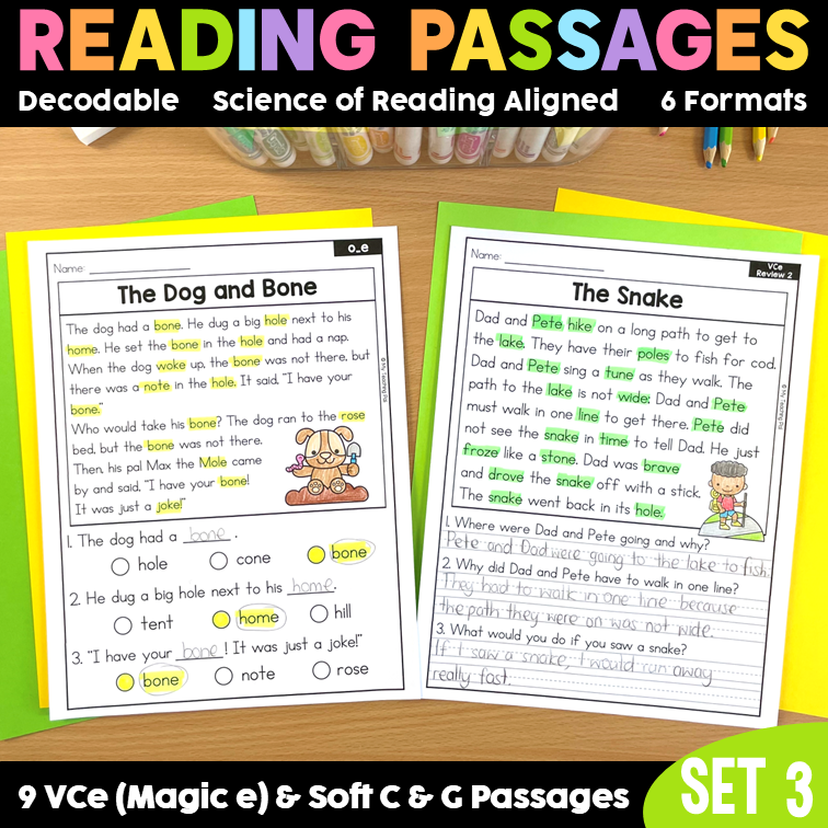 Decodable Reading Comprehension Passages - Magic e + Soft C & G - SoR ...
