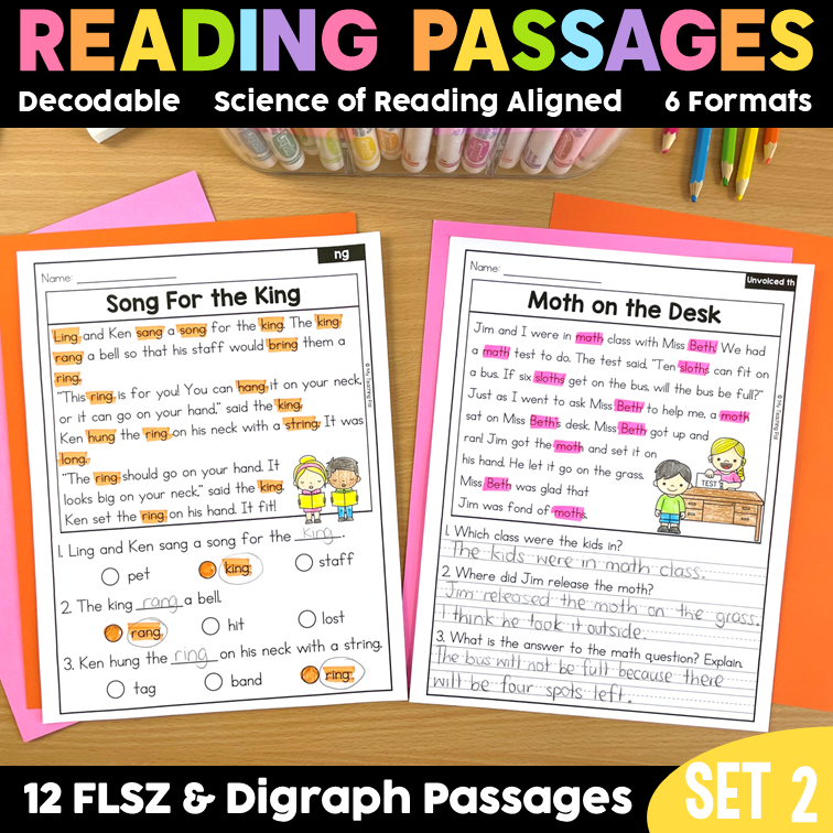 Decodable Reading Comprehension Passages - FLSZ & Digraphs - SoR - SET ...