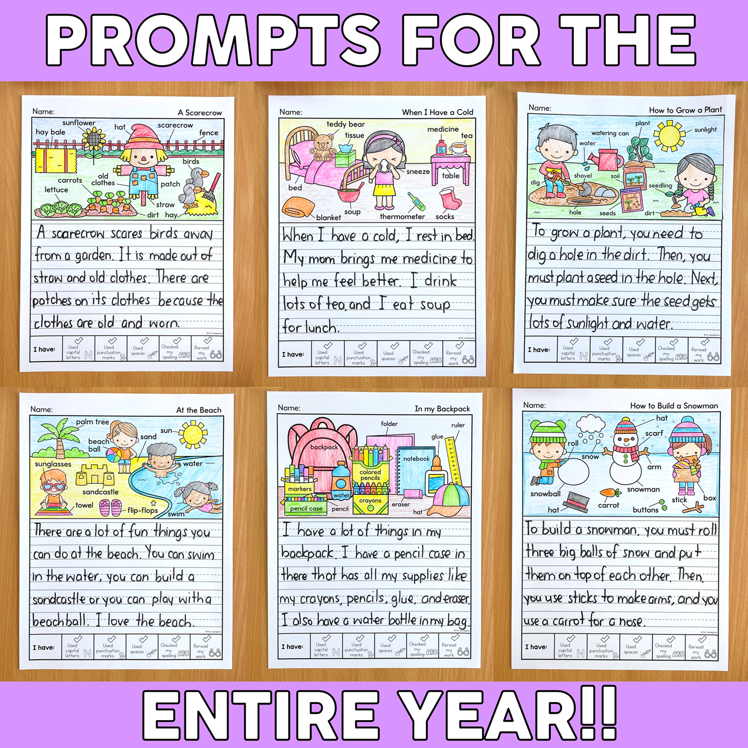 Writing Prompts BUNDLE for the WHOLE YEAR - Kindergarten, First and ...