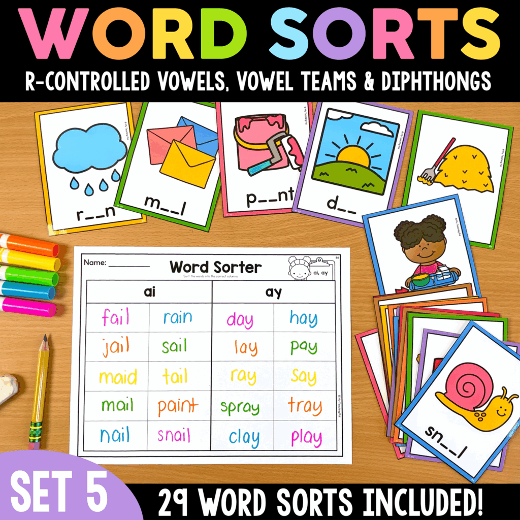 Word Sorts for R-Controlled, Vowel Teams & Diphthongs - SET FIVE - SoR ...